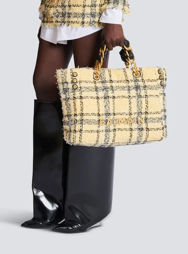 Balmain Plaid Tweed 1945 Tote Bag - Yellow