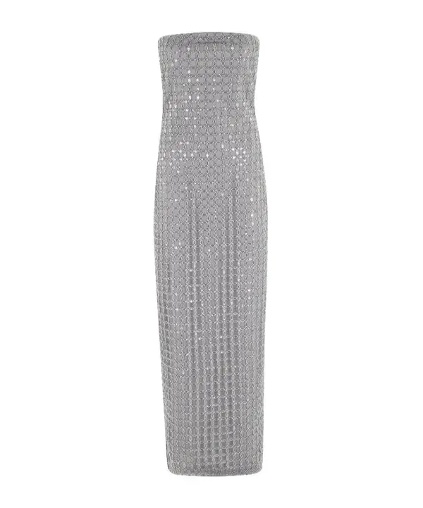 ROTATE BY BIRGER CHRISTENSEN Beaded Maxi Tube Dress - Gray