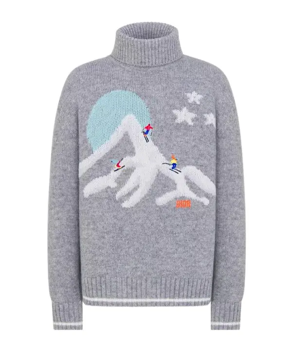 Dior Long-sleeved Sweater With Mountain Motif - Light Gray