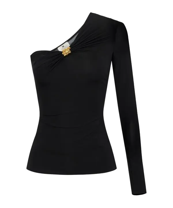 Elisabetta Franchi One-shoulder Draped Top With Jewelled Clasp