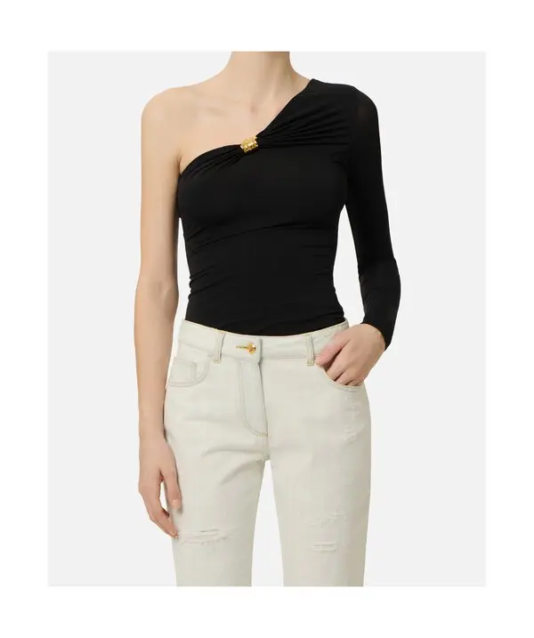Elisabetta Franchi One-shoulder Draped Top With Jewelled Clasp