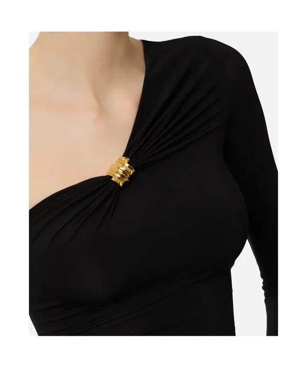 Elisabetta Franchi One-shoulder Draped Top With Jewelled Clasp