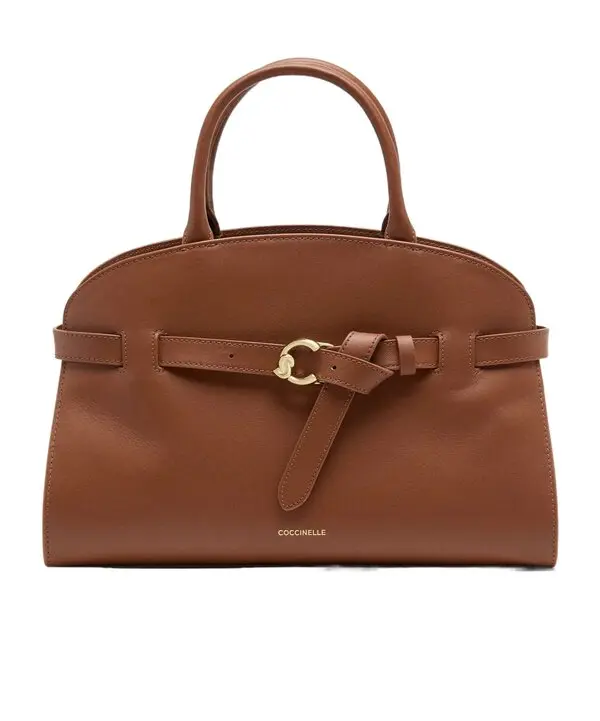 COCCINELLE Sabine Medium Tote Bag With Logo Stamp - Cognac