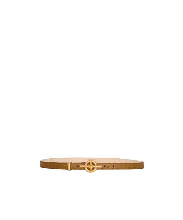 Balmain Embossed Calfskin T-bar Belt - Brown