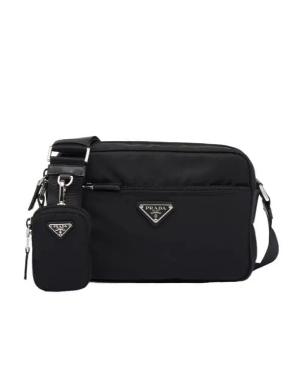 Prada Re-nylon Shoulder Bag With Detachable Pouch - Black