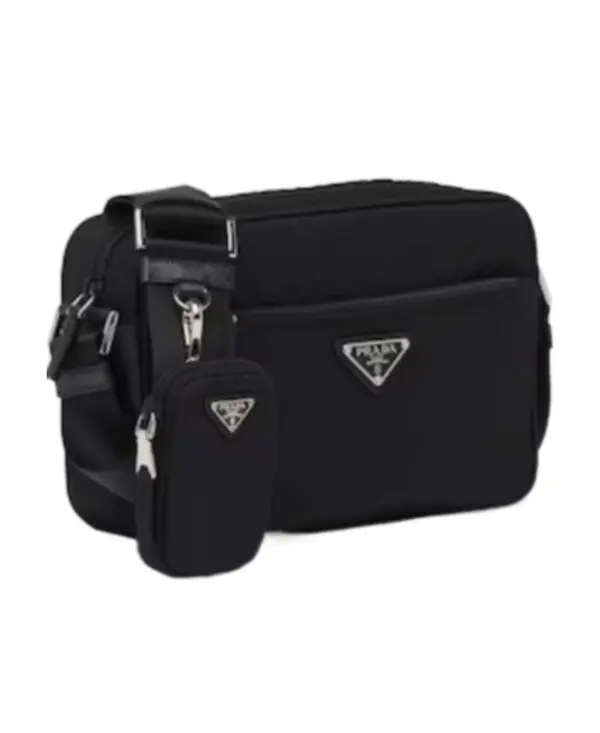 Prada Re-nylon Shoulder Bag With Detachable Pouch - Black
