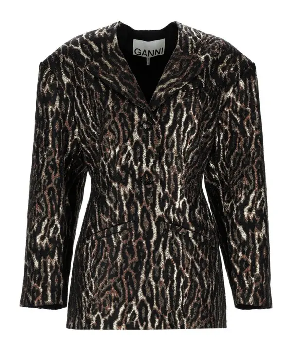 GANNI Single-breasted Animal Print Blazer - Black