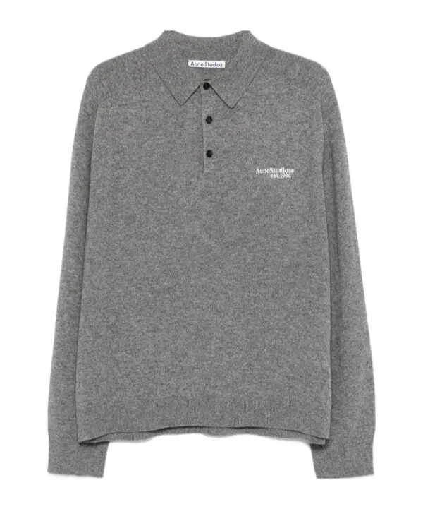Acne Studios Logo Knit Polo Sweater - Dark Gray