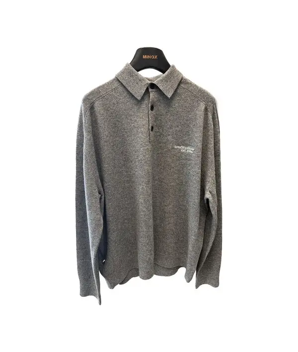 Acne Studios Logo Knit Polo Sweater - Dark Gray