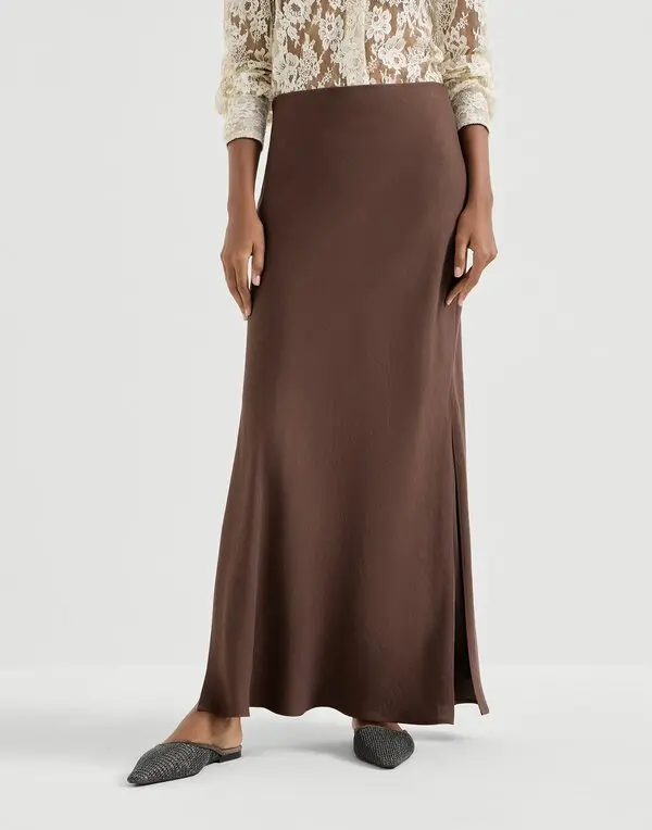 Brunello Cucinelli High-waist Maxi Skirt With Side Vents - Cocoa