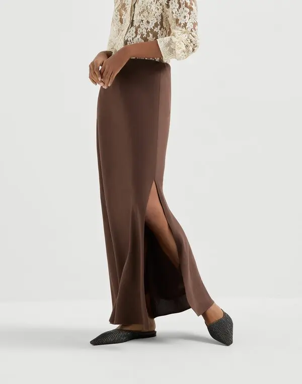 Brunello Cucinelli High-waist Maxi Skirt With Side Vents - Cocoa