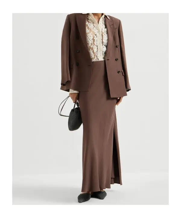 Brunello Cucinelli High-waist Maxi Skirt With Side Vents - Cocoa