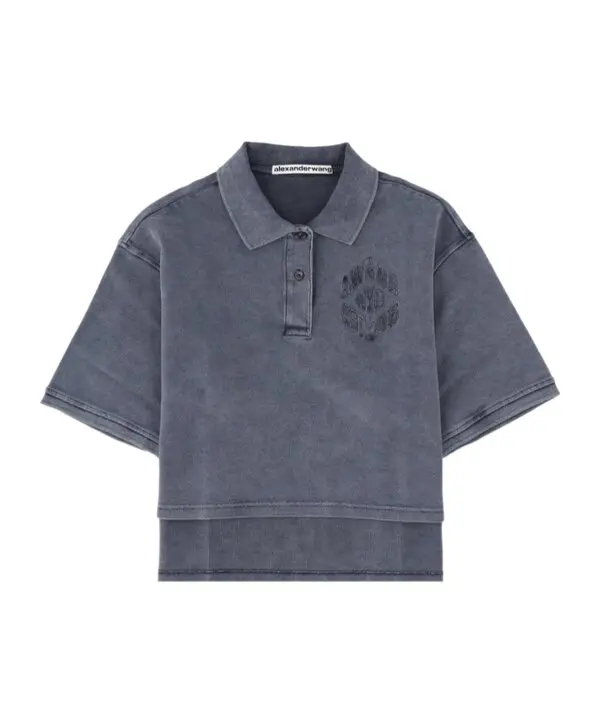 Alexander Wang Cropped Piqué Polo T-shirt - Blue