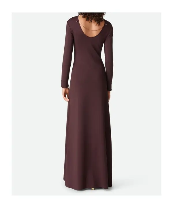Bottega Veneta Long Sleeve Viscose Dress With Chain Detail - Deep Barolo