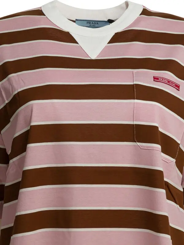 Prada Striped Lisle Crewneck T-shirt