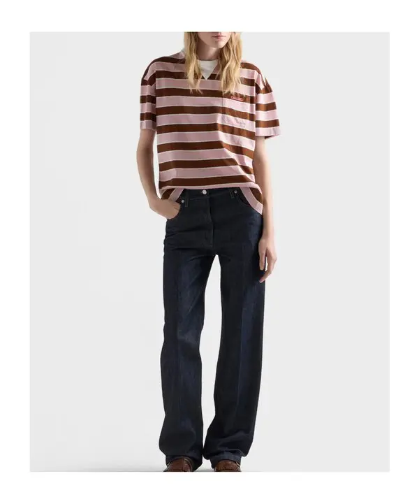Prada Striped Lisle Crewneck T-shirt