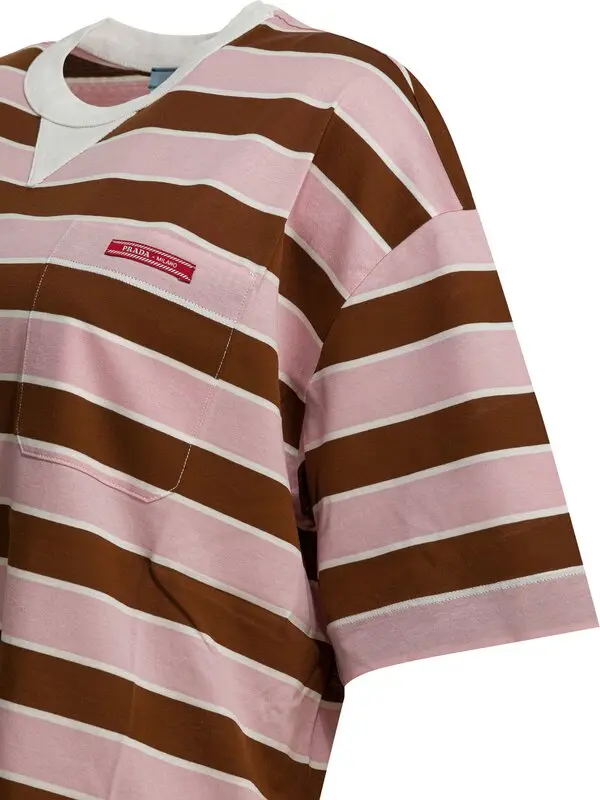 Prada Striped Lisle Crewneck T-shirt