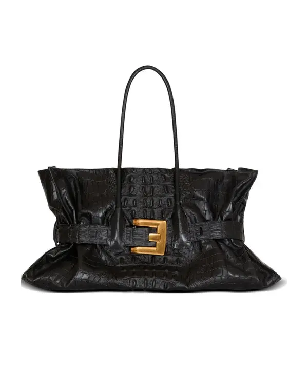 Balmain Xl Anthem Bag In Embossed Crocodile-print Calfskin