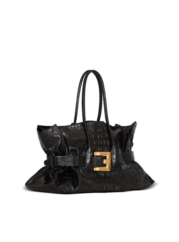 Balmain Xl Anthem Bag In Embossed Crocodile-print Calfskin