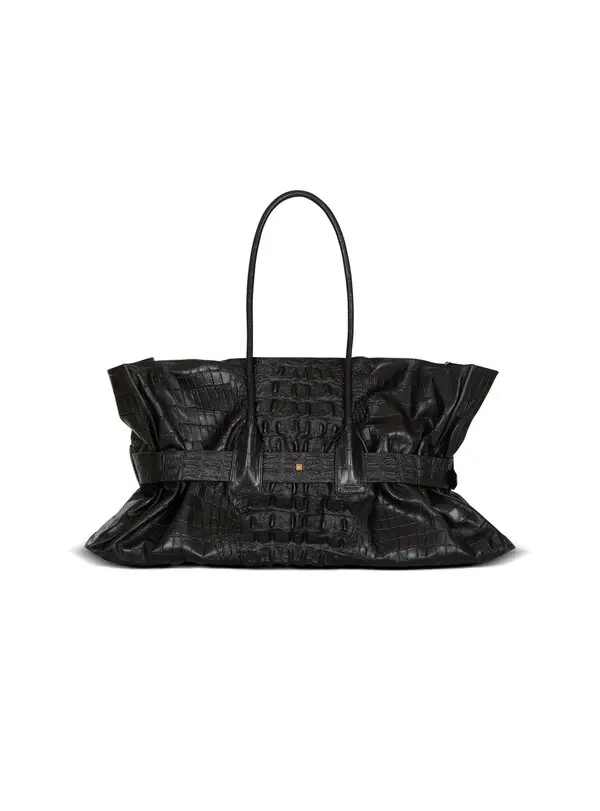 Balmain Xl Anthem Bag In Embossed Crocodile-print Calfskin