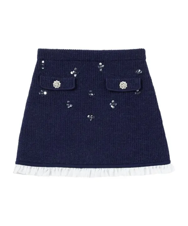 SELF-PORTRAIT Sequin-appliqués Knitted Skirt
