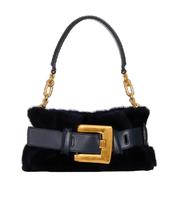 Balmain Mini Anthem Bag In Shearling - Black