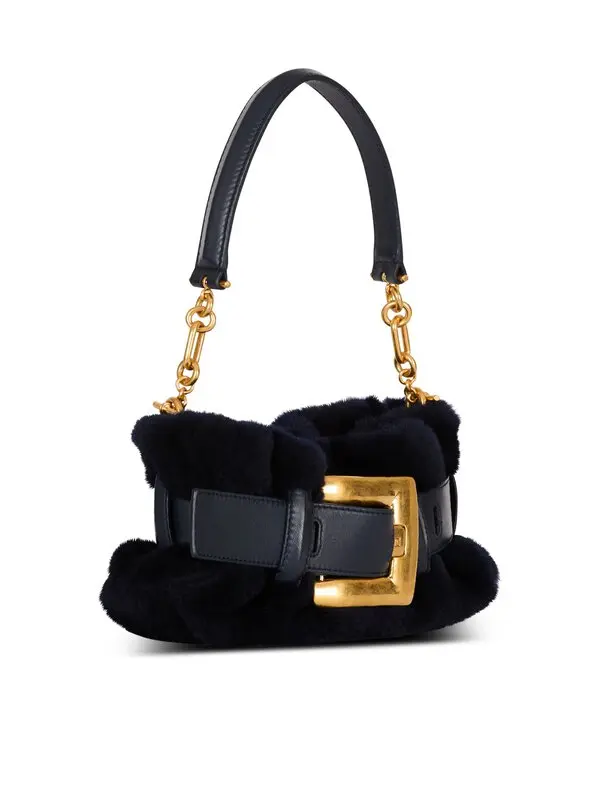 Balmain Mini Anthem Bag In Shearling - Black