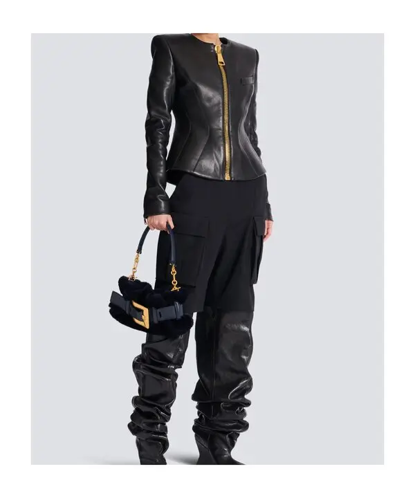 Balmain Mini Anthem Bag In Shearling - Black