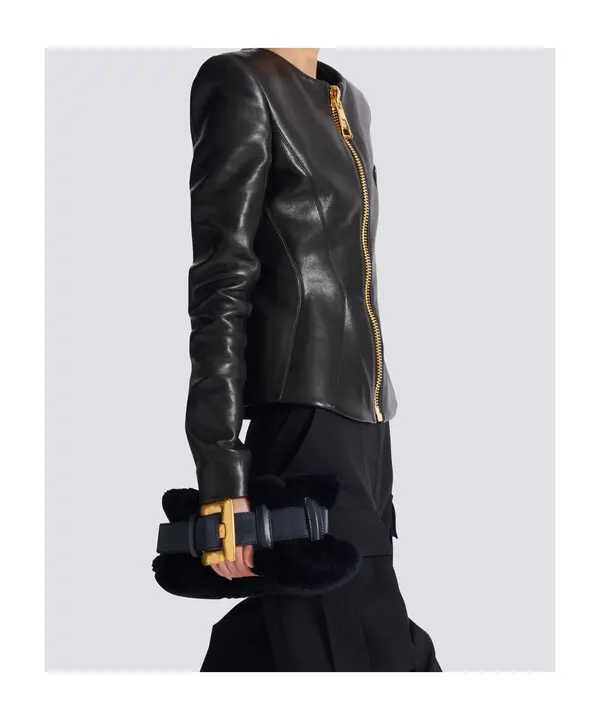 Balmain Mini Anthem Bag In Shearling - Black