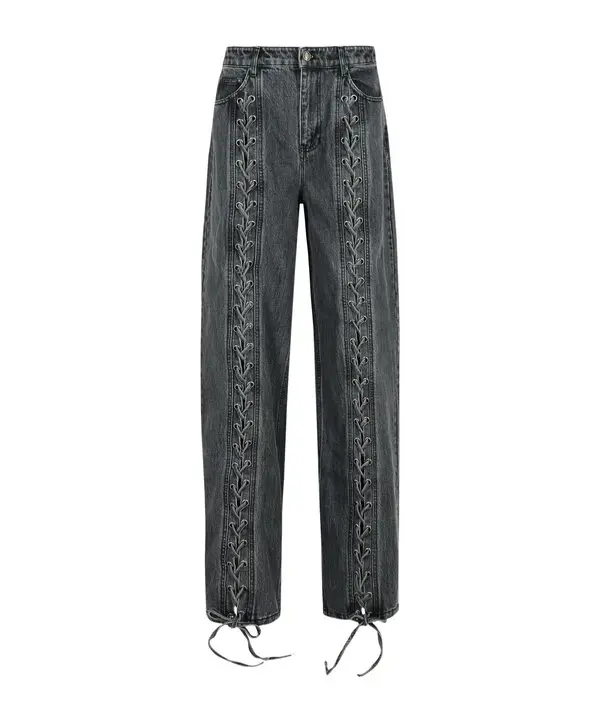 ROTATE BY BIRGER CHRISTENSEN Lace-up Wide-leg Jeans - Black
