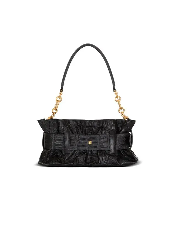 Balmain Mini Anthem Bag In Embossed Crocodile-print Calfskin