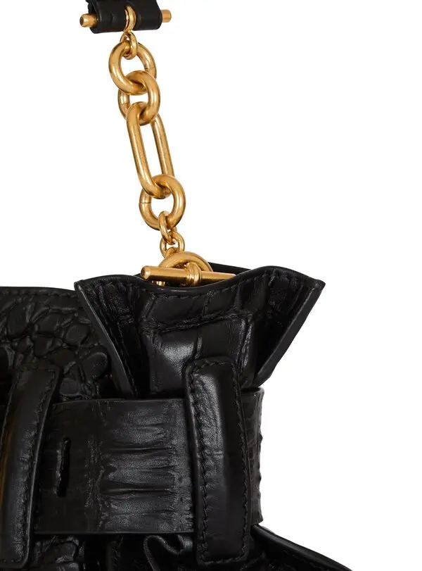 Balmain Mini Anthem Bag In Embossed Crocodile-print Calfskin