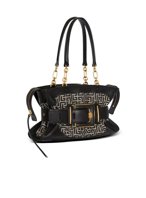 Balmain Monogram Jacquard & Leather Belt Bag - Black