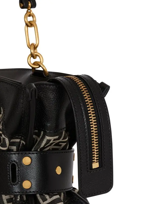 Balmain Monogram Jacquard & Leather Belt Bag - Black