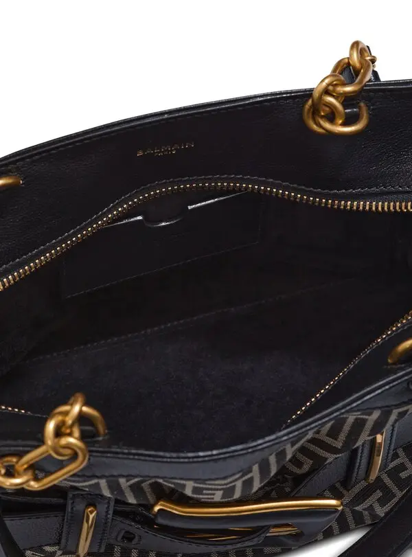 Balmain Monogram Jacquard & Leather Belt Bag - Black