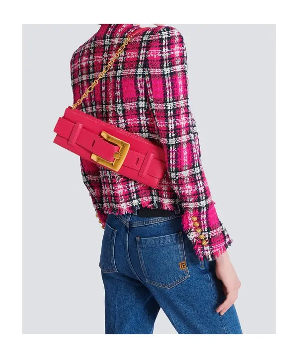 Balmain Anthem Calfskin Leather Clutch With Buckle Detail - Pink