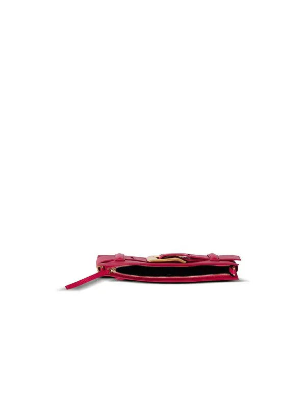 Balmain Anthem Calfskin Leather Clutch With Buckle Detail - Pink