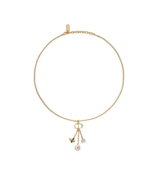 Dior Cd Logo Charm Necklace With Mother-of-pearl Clover, Bee, And Daisy Motifs - Yellow