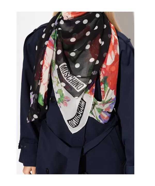 Moschino Floral Print Logo Scarf