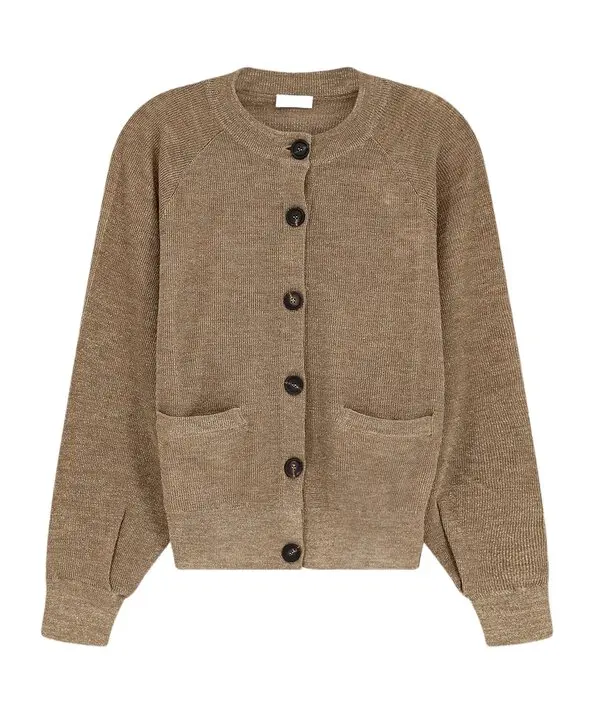 Brunello Cucinelli Crew Neck Long-sleeved Cardigan With Button Closure And Patch Pockets