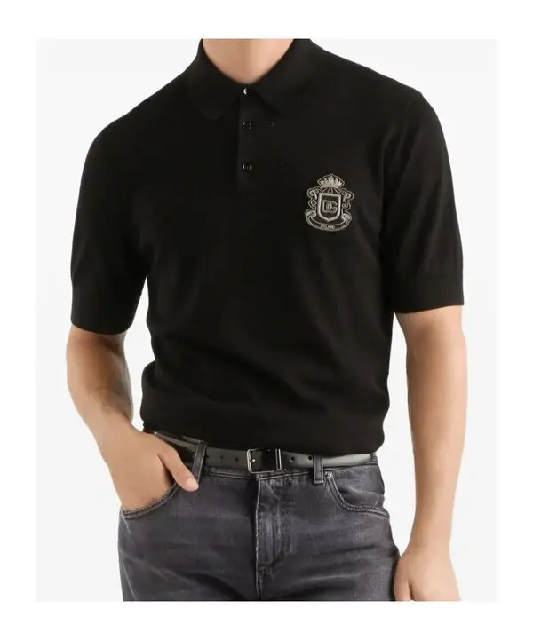Dolce & Gabbana Dolce Gabbana Heraldic Patch Polo Shirt - Black