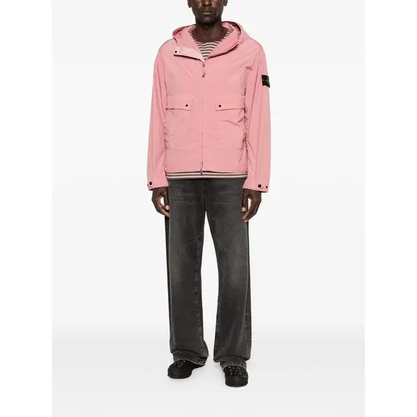 Stone Island Zip-up Hooded Jacket With Flap Pockets