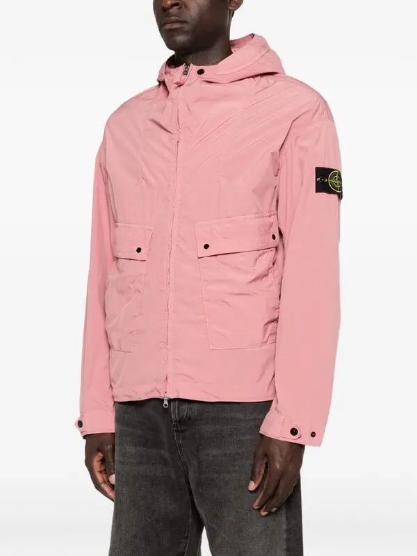 Stone Island Zip-up Hooded Jacket With Flap Pockets