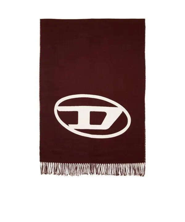 DIESEL® S-tevie Oval D-logo Fringed-edge Scarf - Wine Red