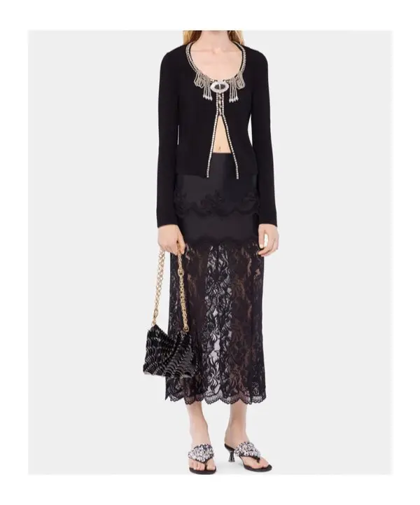 Rabanne Scalloped Lace Midi Skirt - Black