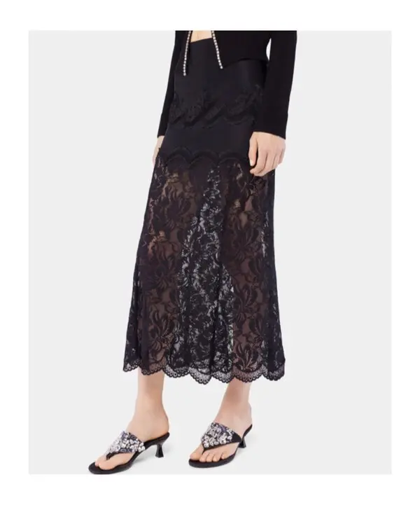 Rabanne Scalloped Lace Midi Skirt - Black