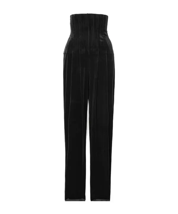 Norma Kamali High Waisted Tailored Pleat Wide Leg Trousers