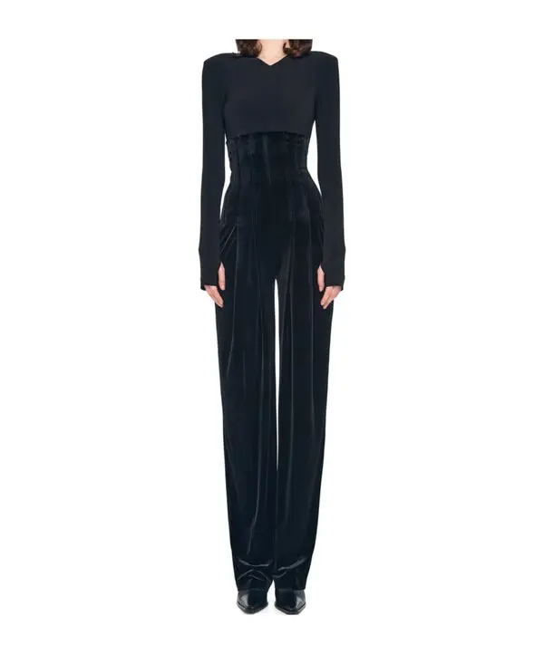 Norma Kamali High Waisted Tailored Pleat Wide Leg Trousers