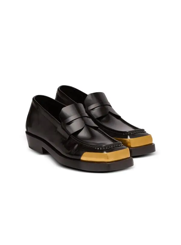 Balmain Square-toe Glazed Leather Loafers With Gold Cap Toe