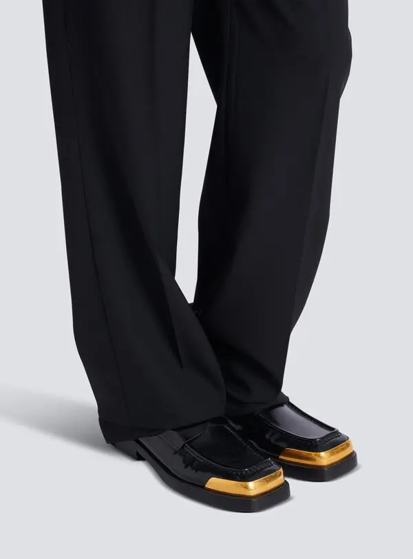 Balmain Square-toe Glazed Leather Loafers With Gold Cap Toe